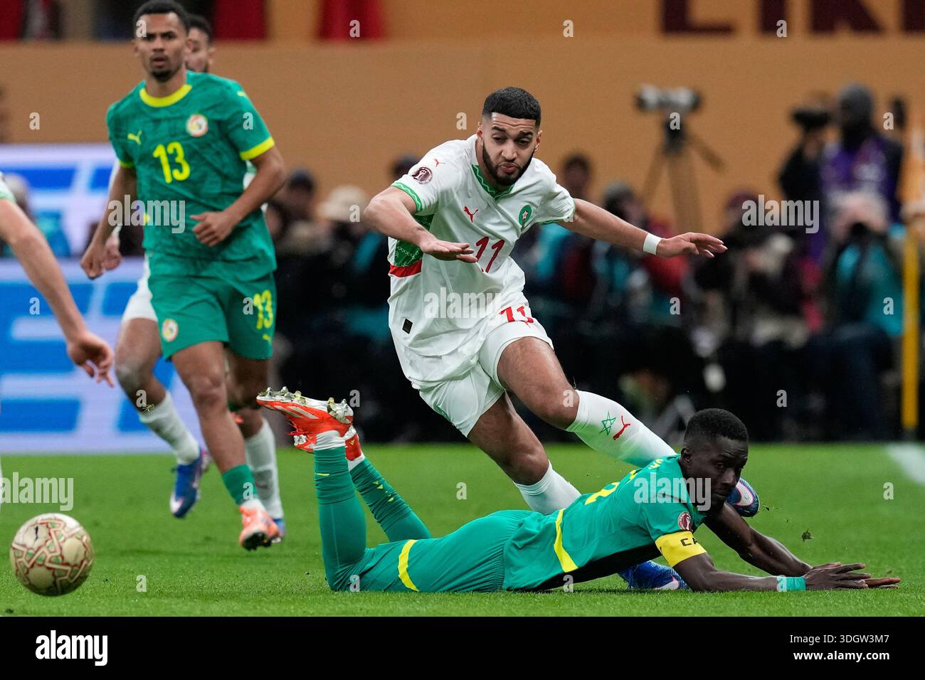 Morocco's Ismael Saibari, top center, and Senegal's Idrissa Gueye ...