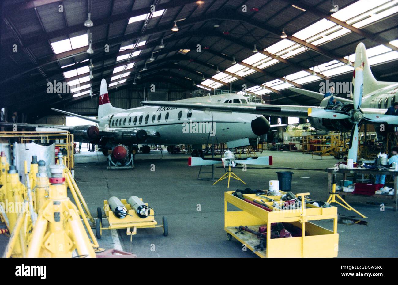 Manx Airlines Vickers Viscount airliner plane undergoing maintenance ...