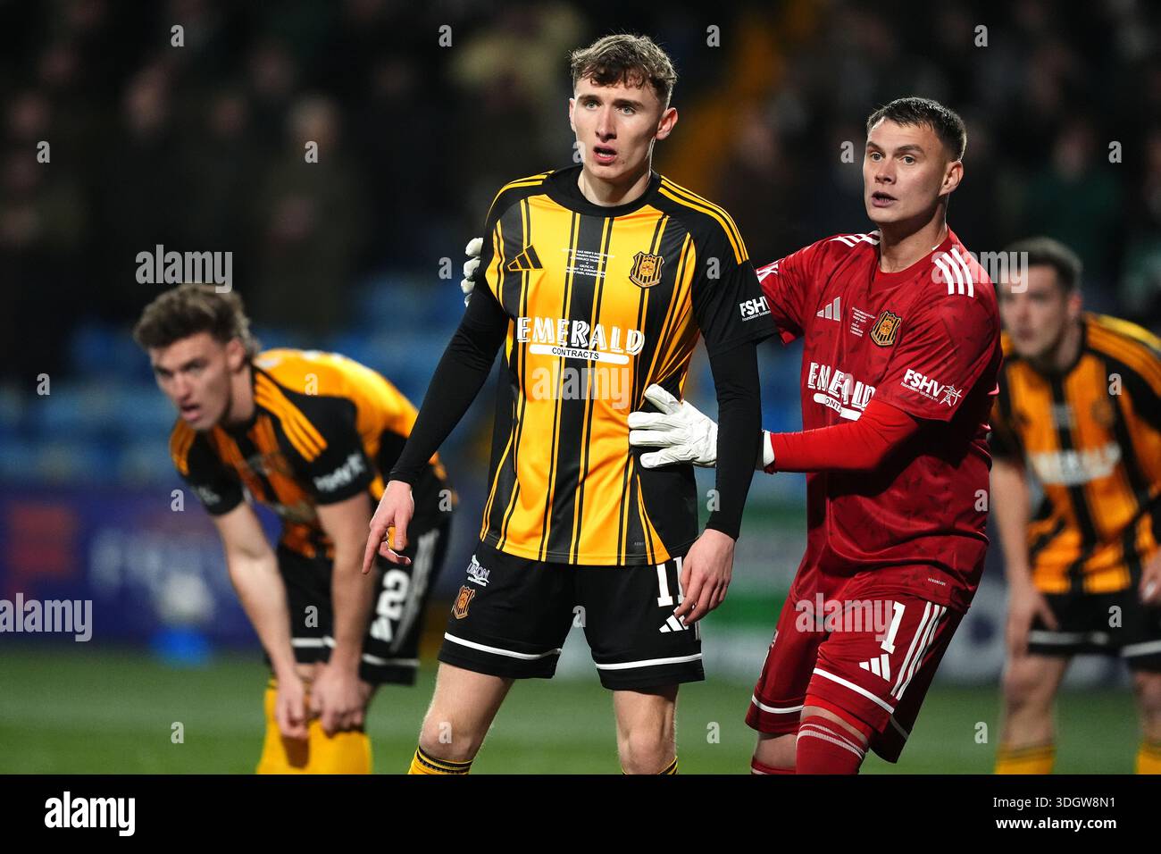 Auchinleck Talbot's Luke Gillies and goalkeeper Willie Muir during the ...