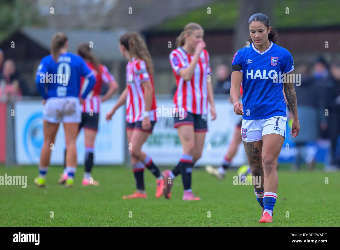 Natasha Thomas (7 Ipswich Town) looks dejected during the Adobe Women's ...