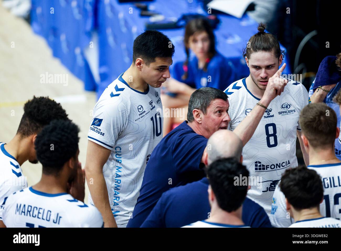 Patrick DUFLOS head coach of Toulouse with his team during the Marmara ...
