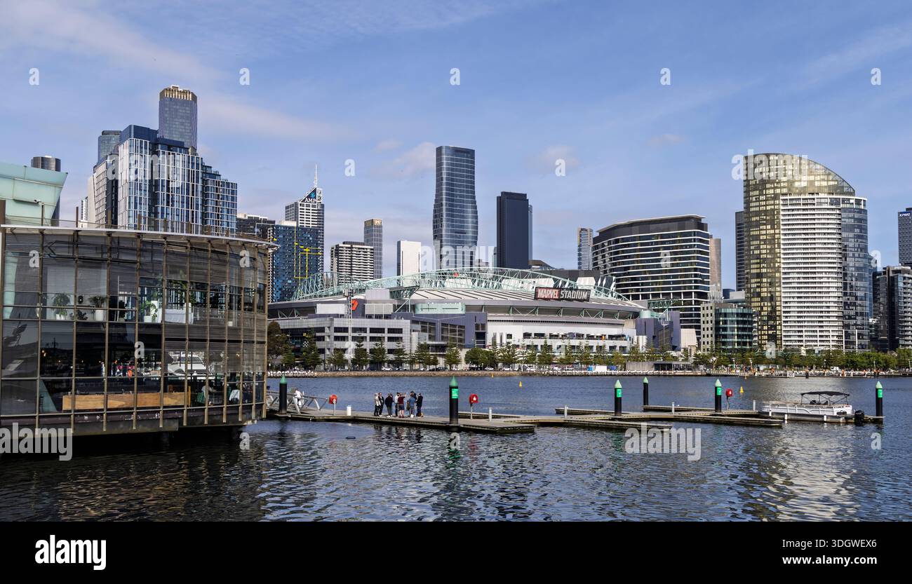 Marvel Stadium and Melbourne cityscape from docklands, Melbourne ...