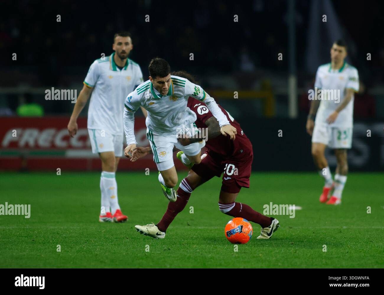 Matias Soulè of AS Roma and Valentin Lazzaro of Torino FC during the ...