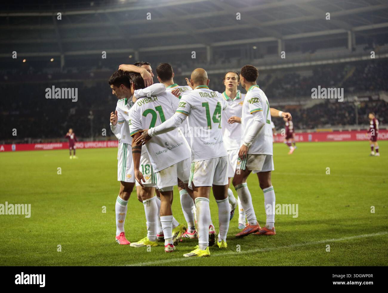 Paolo Dybala of AS Roma celebrating with team mates after a goal during ...