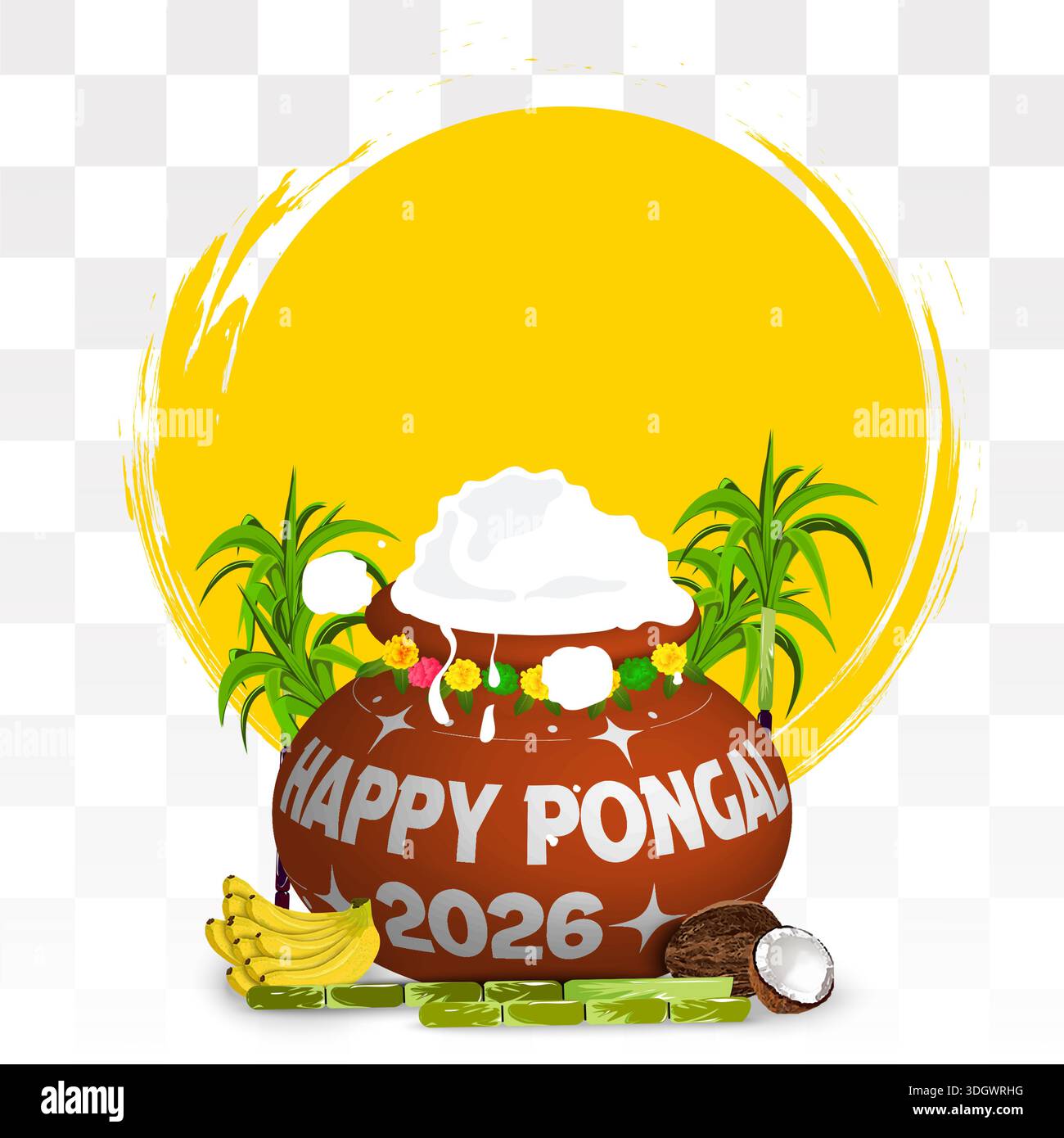 Happy Pongal 2026 Festival Illustration with Traditional Clay Pot and ...
