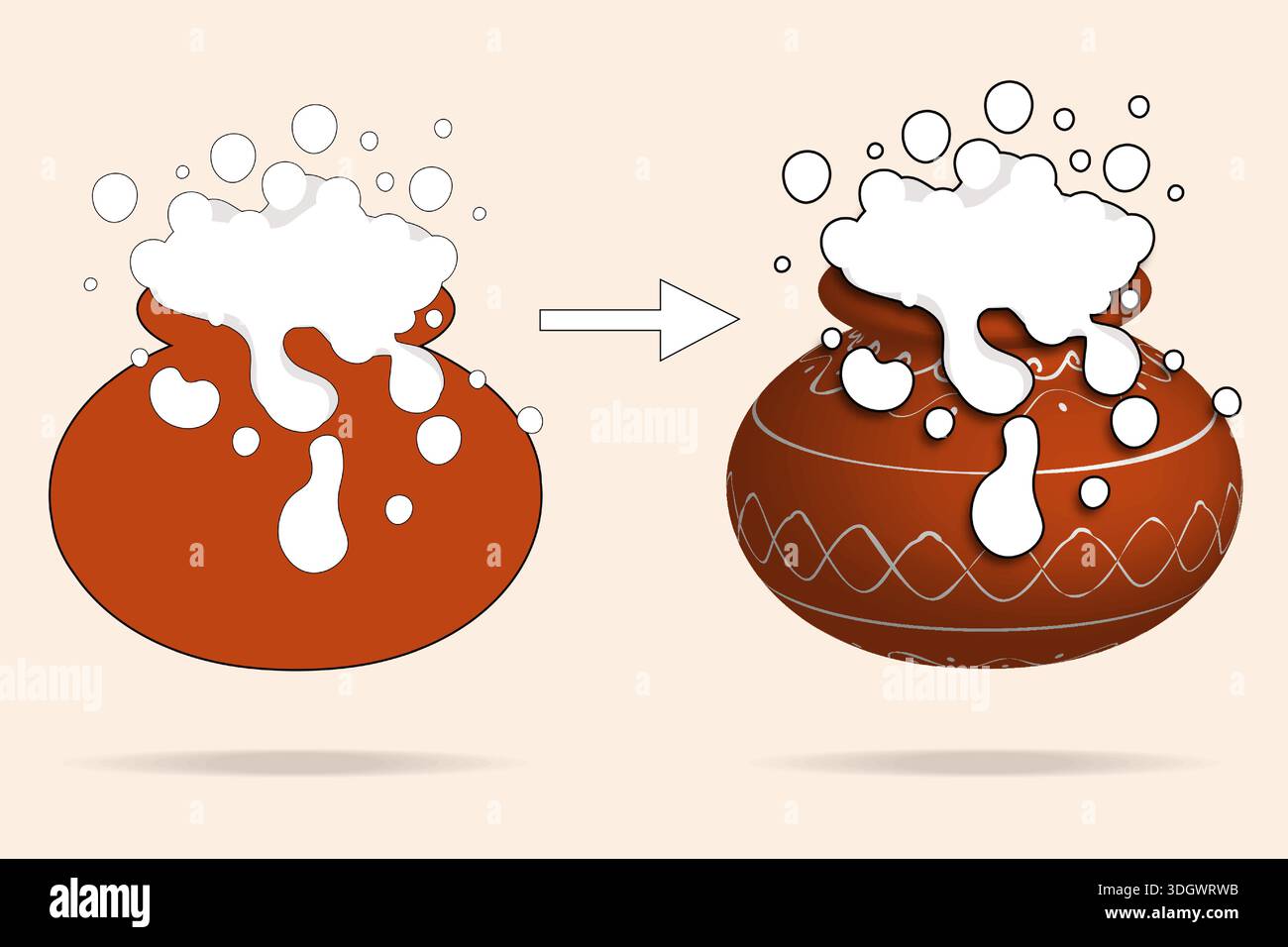 Before and After Pongal Pot Illustration Showing Plain to Decorated ...