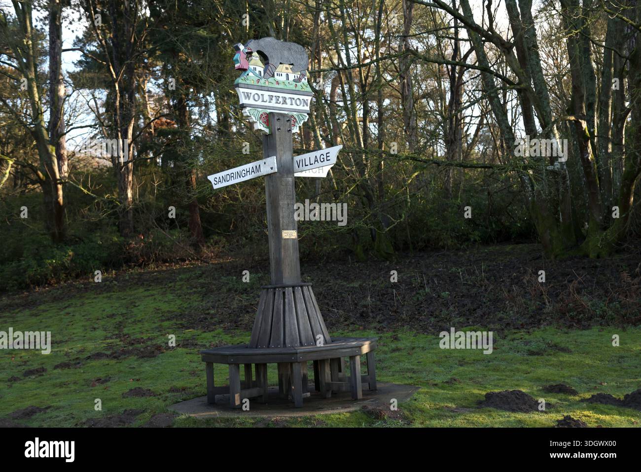 The Wolferton village sign, the location of Marsh Farm in Wolferton on ...