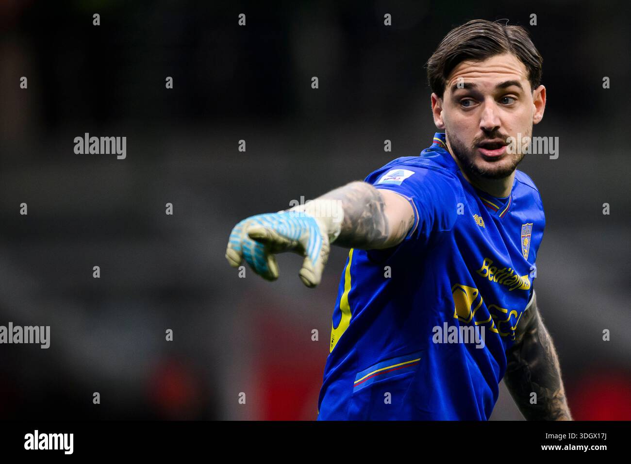Wladimiro Falcone of US Lecce gestures during the Serie A football ...