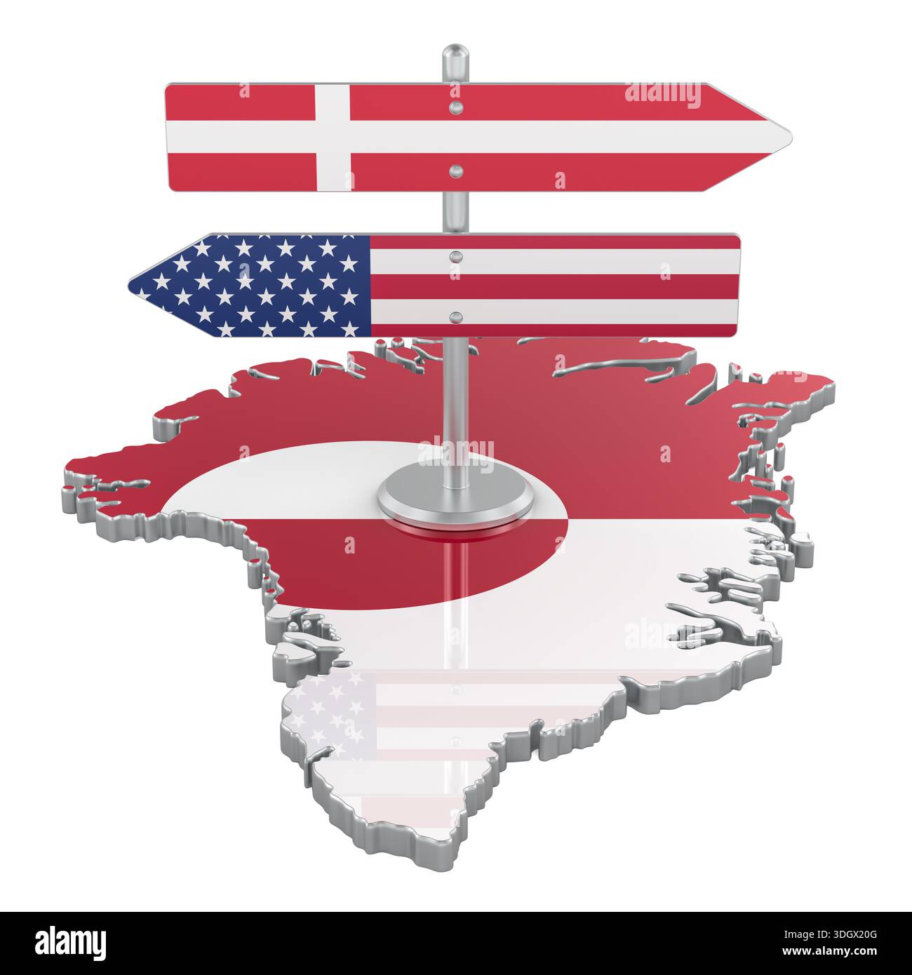 Greenland geopolitical choice between Denmark and United States. 3D ...