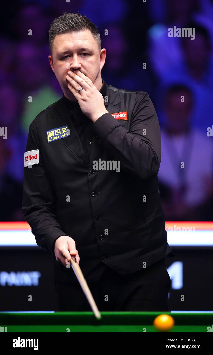 Kyren Wilson reacts during the final on day eight of the 2026 Johnstone ...