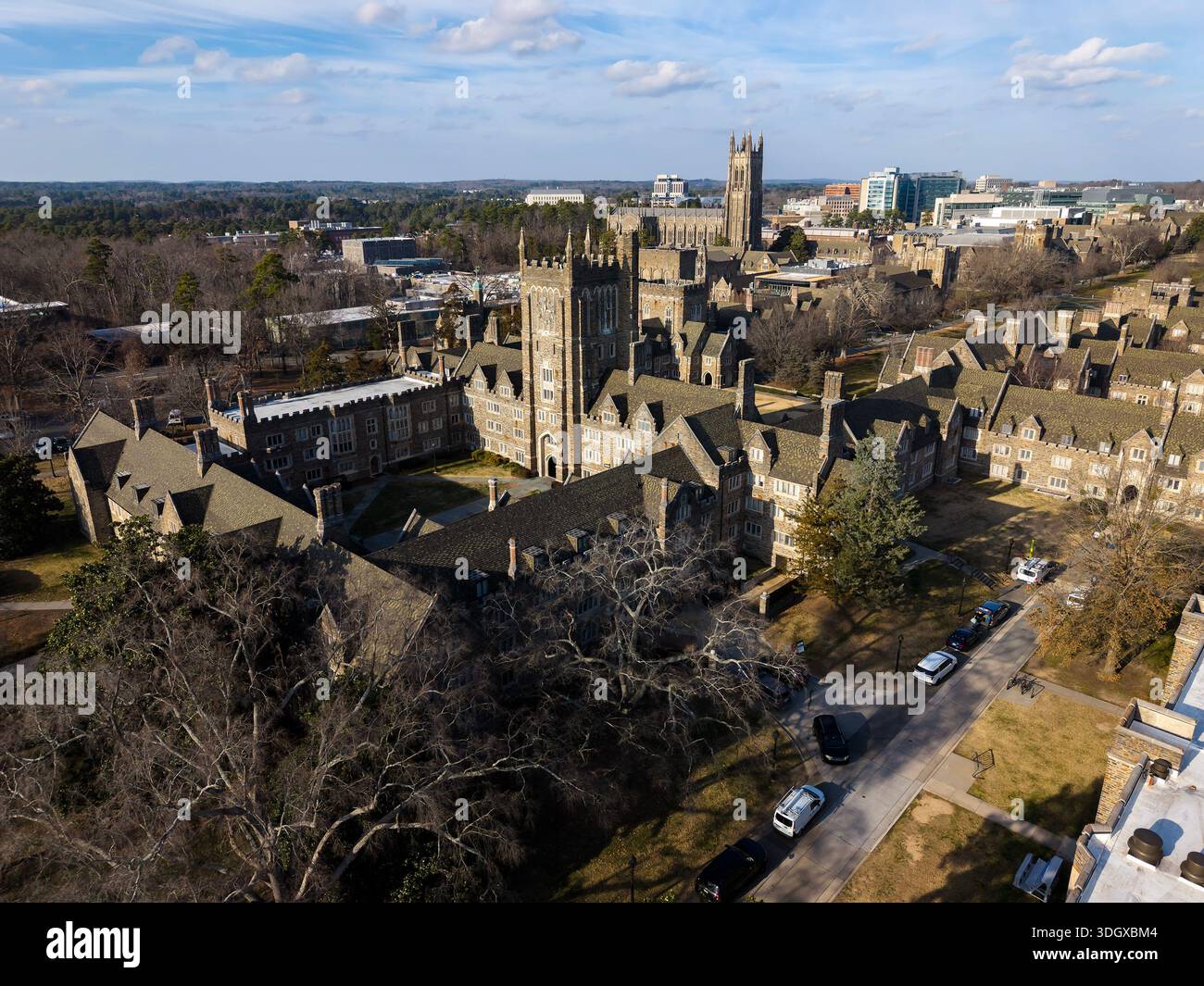 Aerial view of Duke University showcases Gothic West Campus with Duke ...