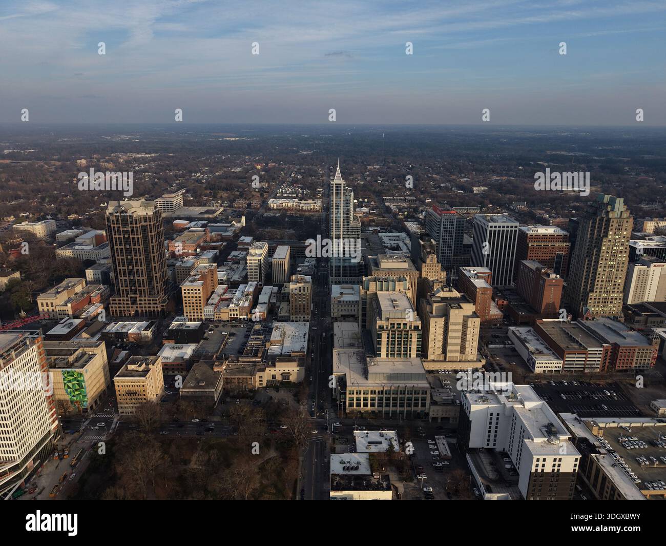 Aerial view of Raleigh reveals the City of Oaks with oak-lined streets ...