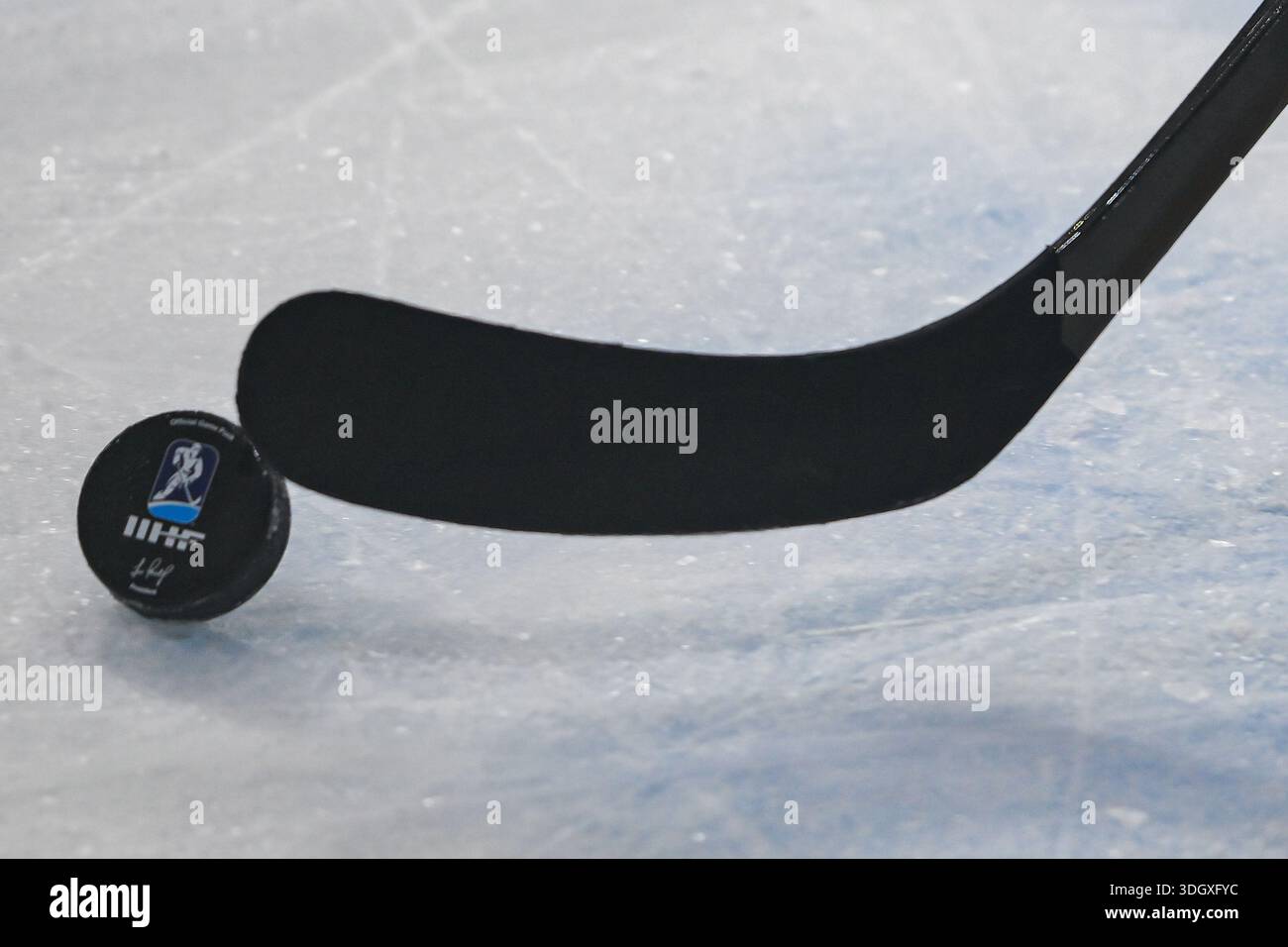 IIHF Puck used during the GKS Katowice v Herning Blue Fox 2026 IIHF ...