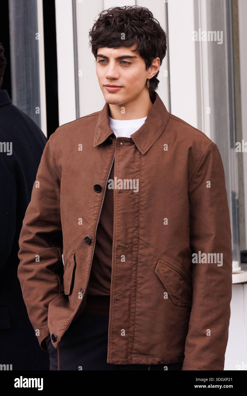 Nic Kaufmann arrive at the Prada fashion show during the Milan Fashion ...