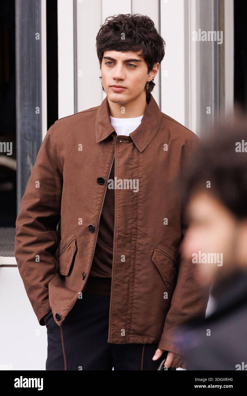 Nic Kaufmann arrive at the Prada fashion show during the Milan Fashion ...