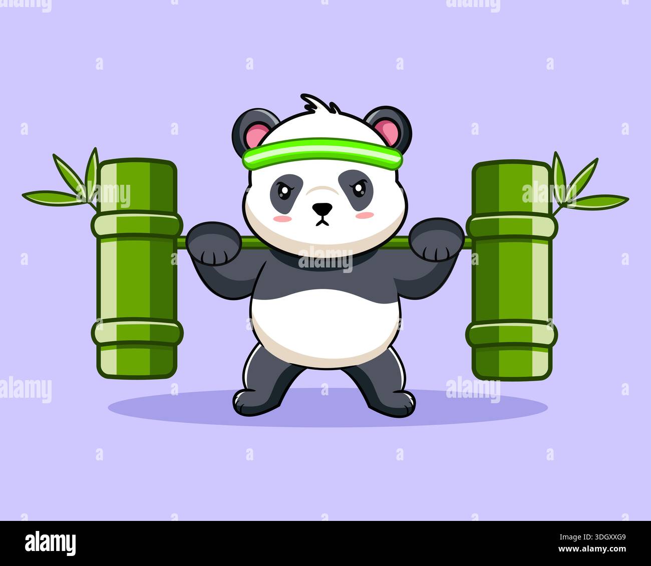 Cute Panda Bear Lifting Bamboo Barbell Weights Vector Illustration ...