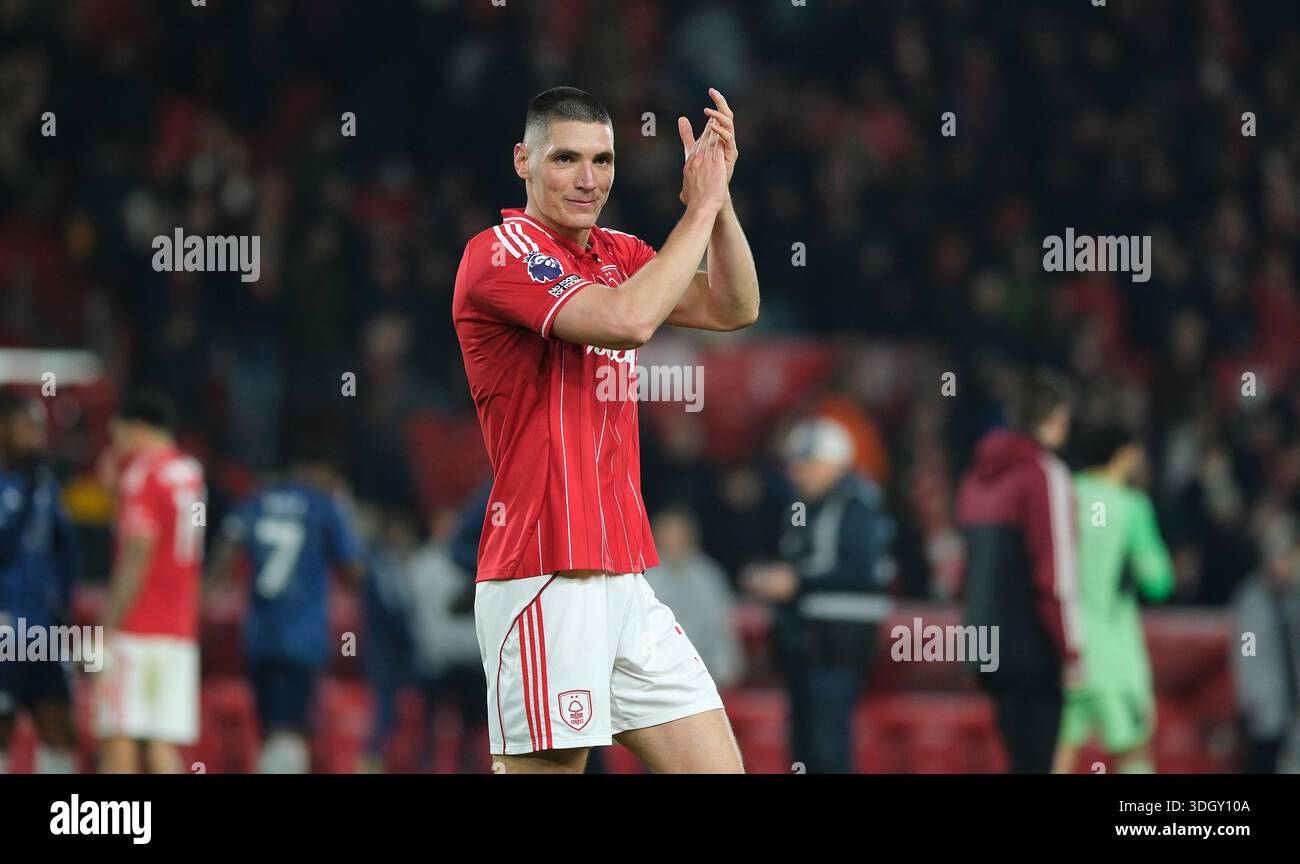 Nikola Milenkovic of Nottingham Forest seen applauding during the ...