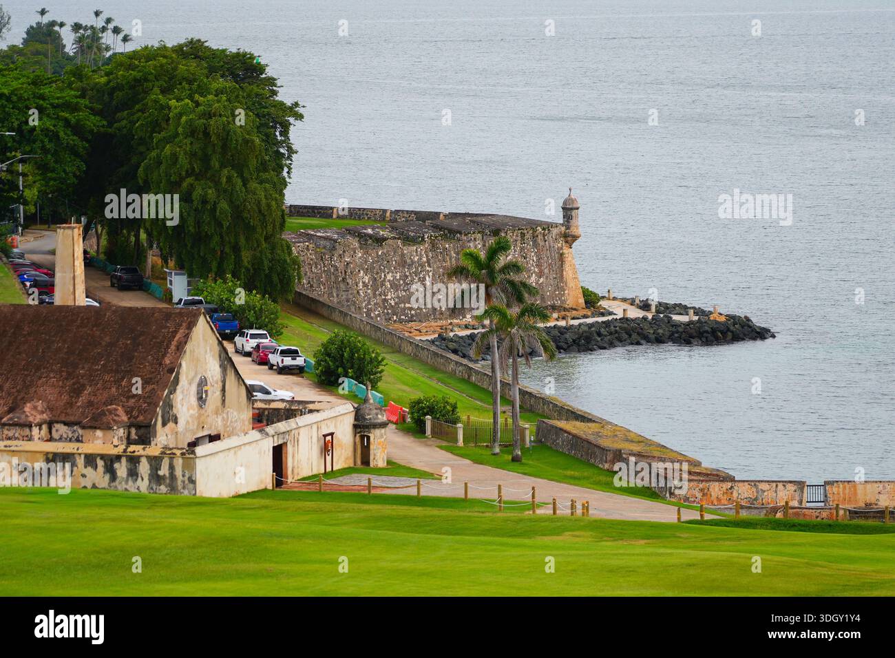 Historic city walls and sentry box (garita) in the Old San Juan, Puerto ...