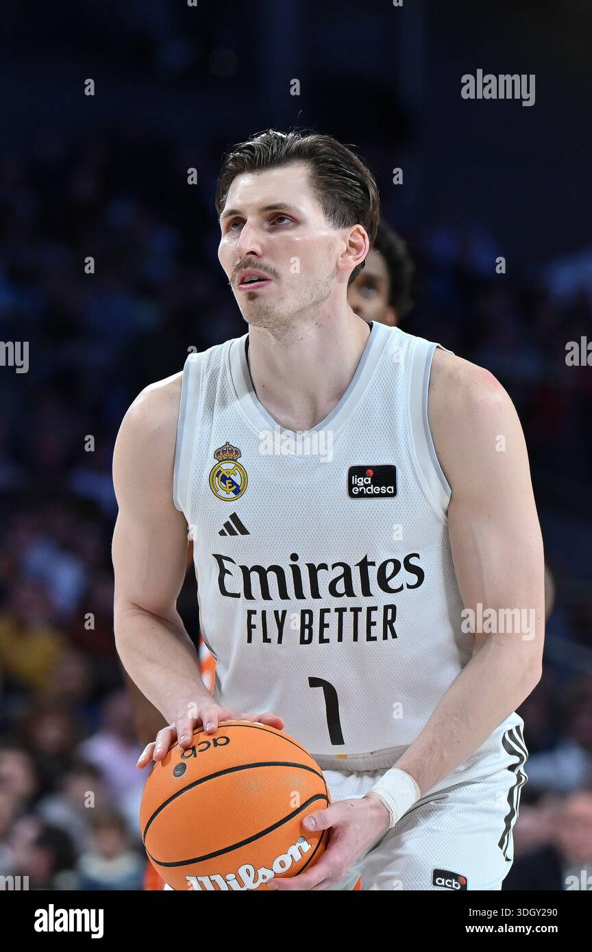 David Kramer of Real Madrid seen in action during the Spanish League ACB basketball match played ...