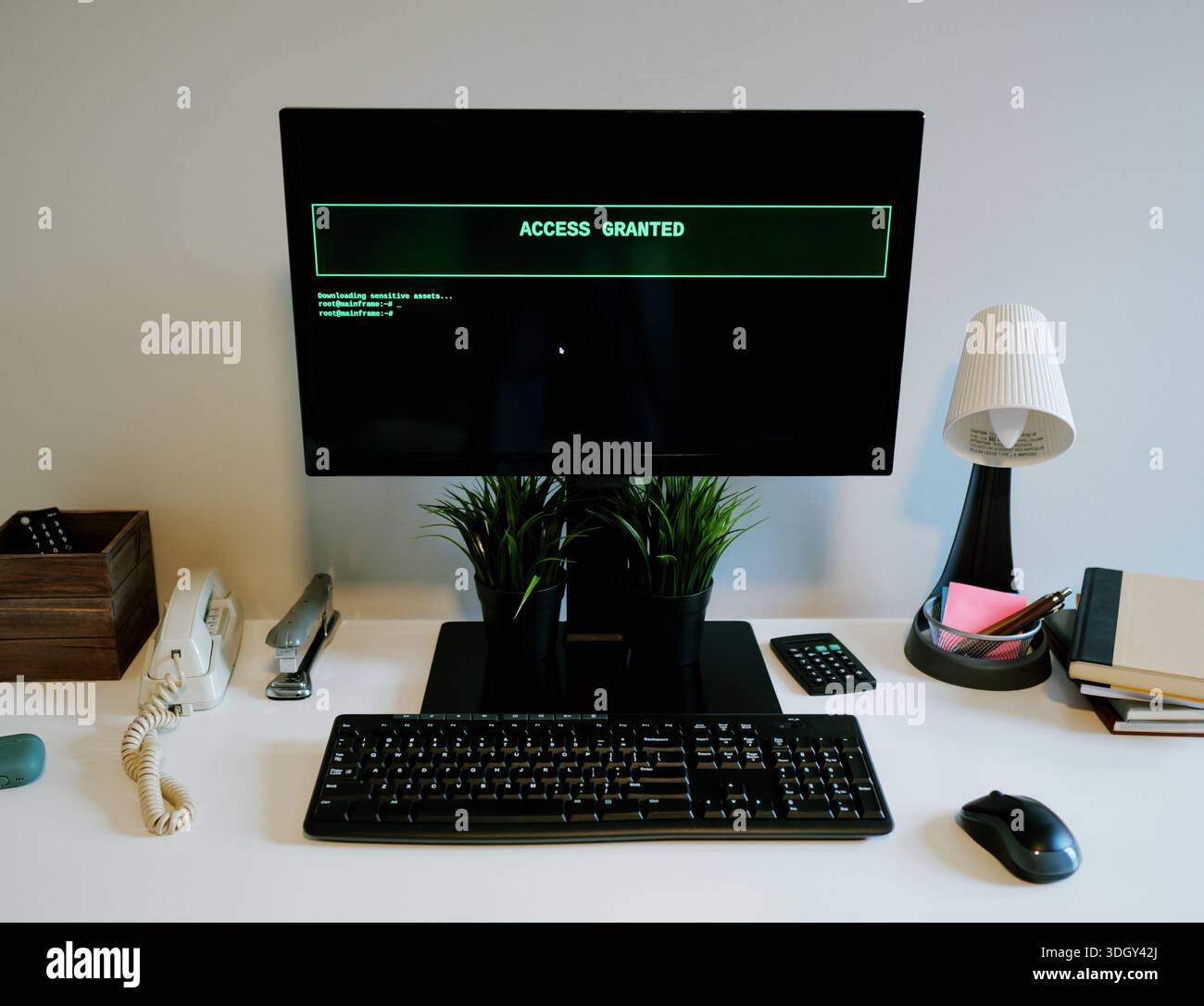 Black Hat Hacker Concept Compromising Green Terminal Mainframe Style ...