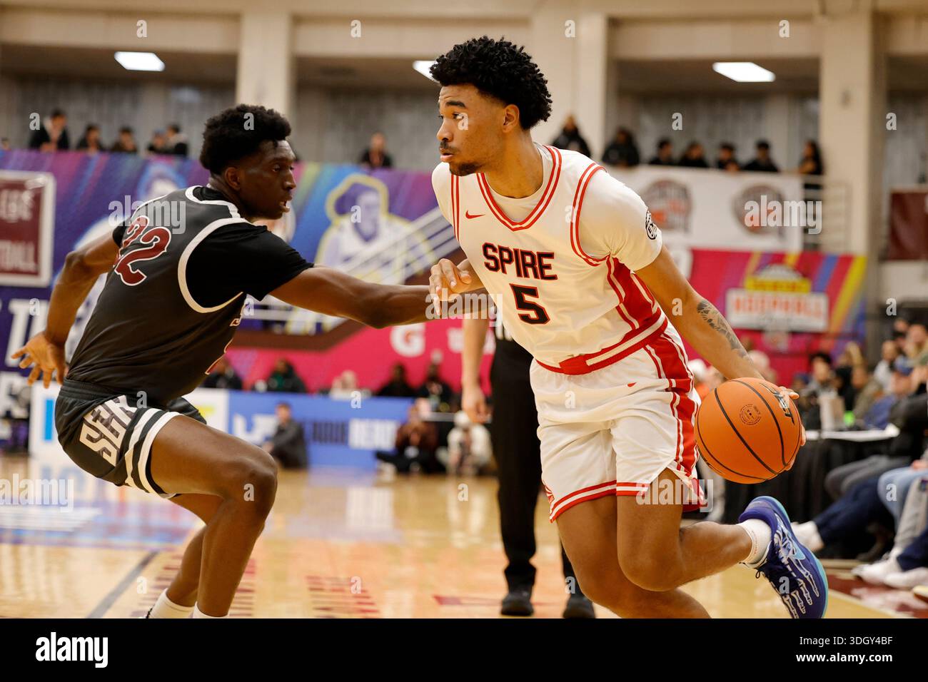 Spire Academy Alex Costanza (5) in action against Sunrise Christian ...