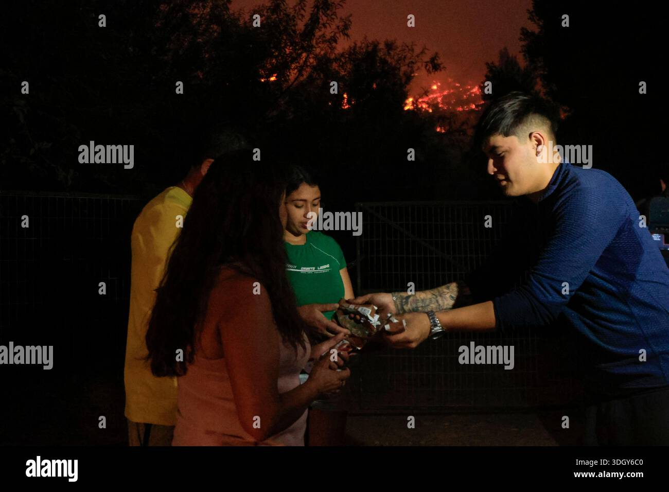 A volunteer delivers aid to victims of the wildfires in Concepcion ...