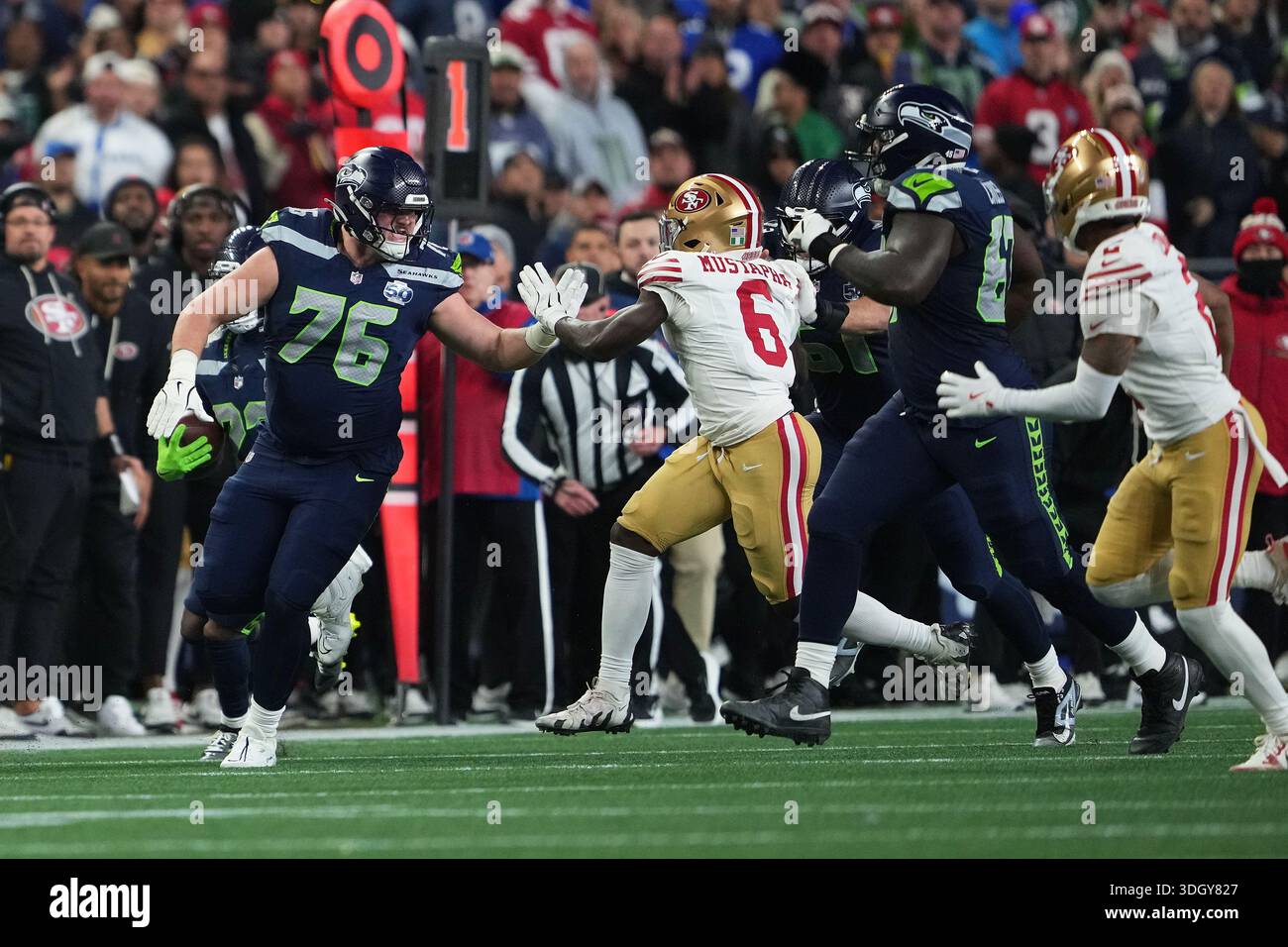 Seattle Seahawks guard Grey Zabel (76) blocks against San Francisco ...