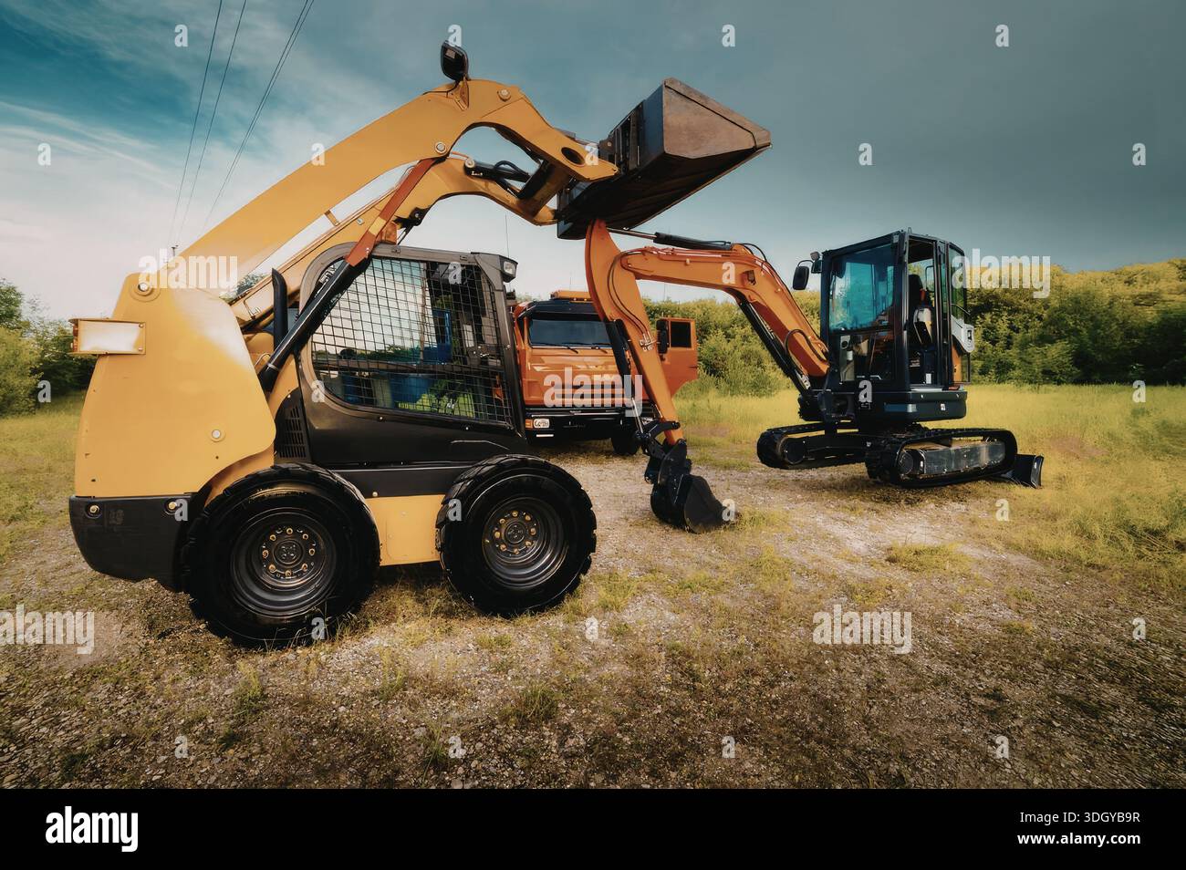 An image showcasing three different types of heavy machinery vehicles ...