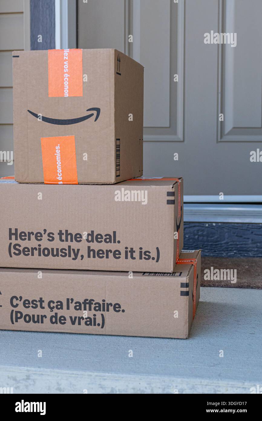 17 January 2026 - Calgary Alberta Canada - Amazon delivery boxes Stock ...