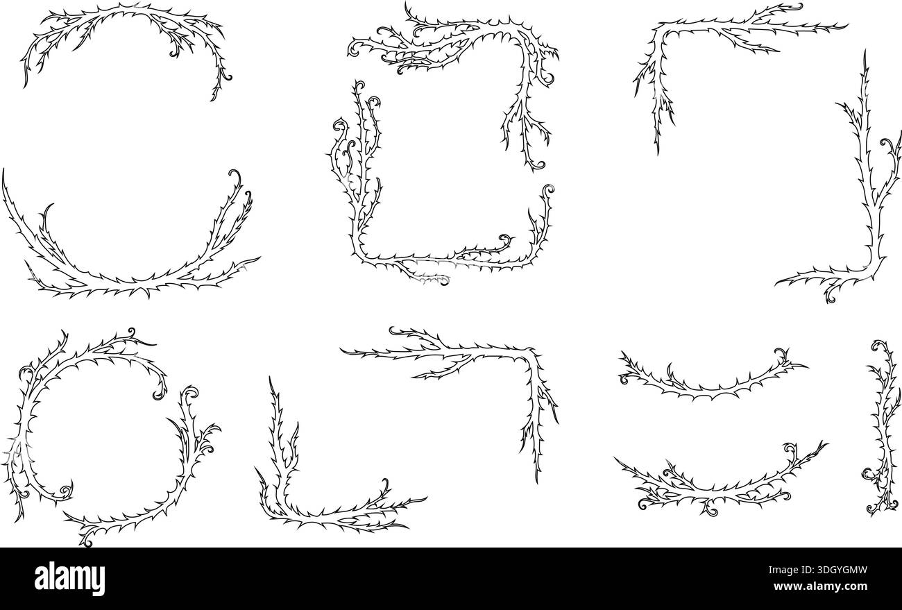 Thorn vine frames and borders vector set. Black twisted thorn branches ...