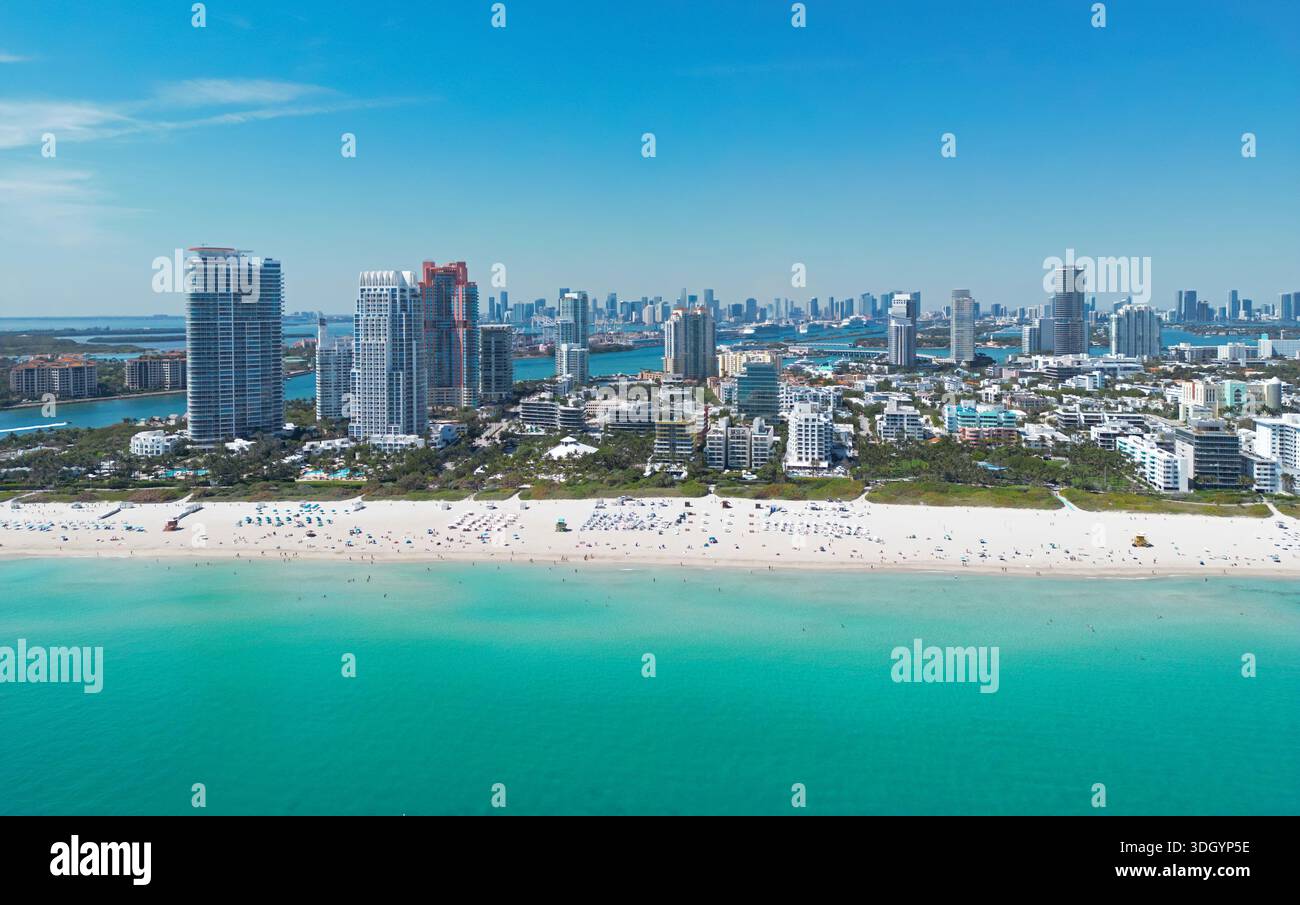 Miami city panorama with skyscrapers. Miami pier with south pointe ...