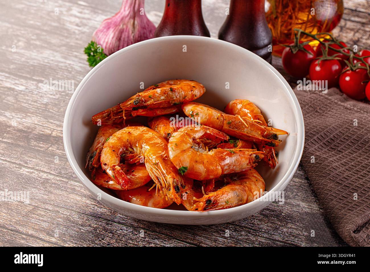Delicous roasted tiger prawn snack in the bowl Stock Photo - Alamy
