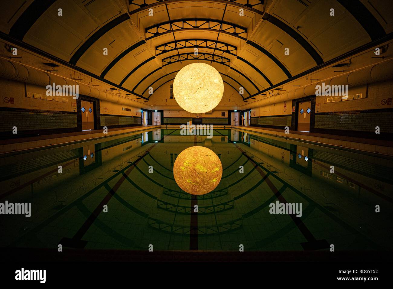 Helios, an illuminated sun installation suspended over Jubilee Swimming ...