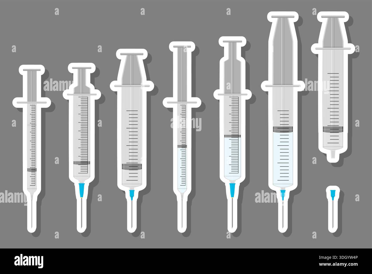 Illustration on theme big colored set different types of syringes ...