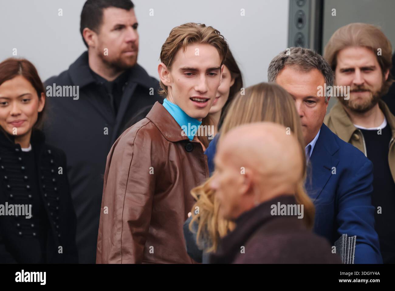 Milan, Italy. 18th Jan, 2026. Levon Hawke arrives at the Prada Fashion ...