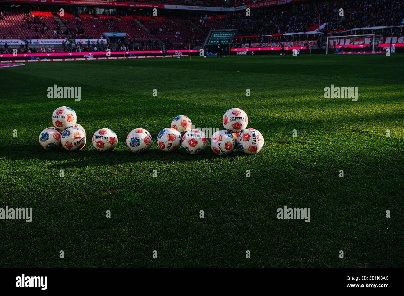 COLOGNE, GERMANY - 17 January, 2026: Row of Derbystar balls on the ...