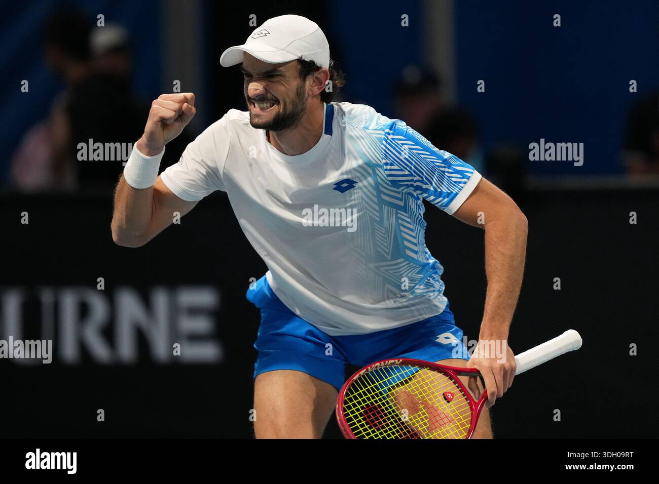 Valentin Vacherot of Monaco reacts after defeating Martin Damm of the U ...