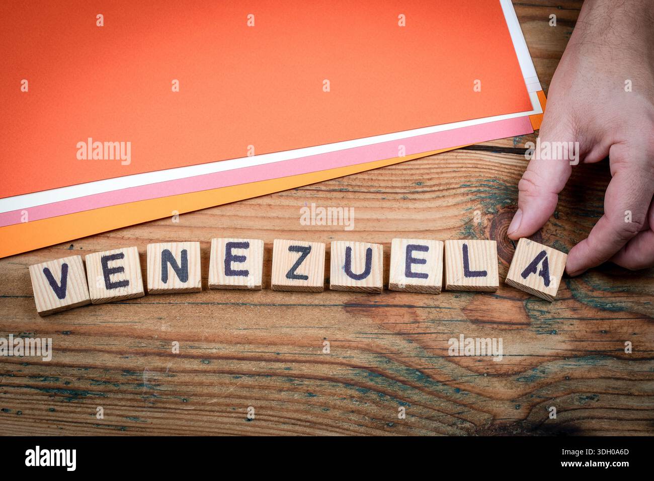 VENEZUELA Word From Wooden Alphabet Letters. Colored Paper Sheets Stock ...