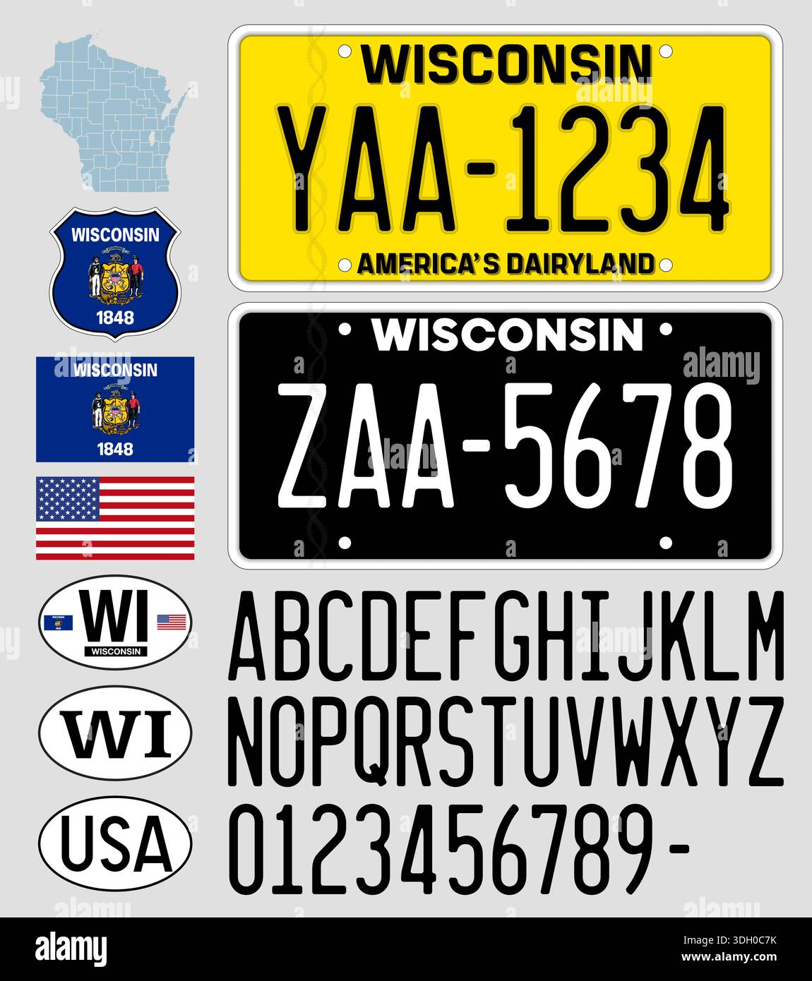 Wisconsin new license plate vintage pattern 2026, yellow and black ...