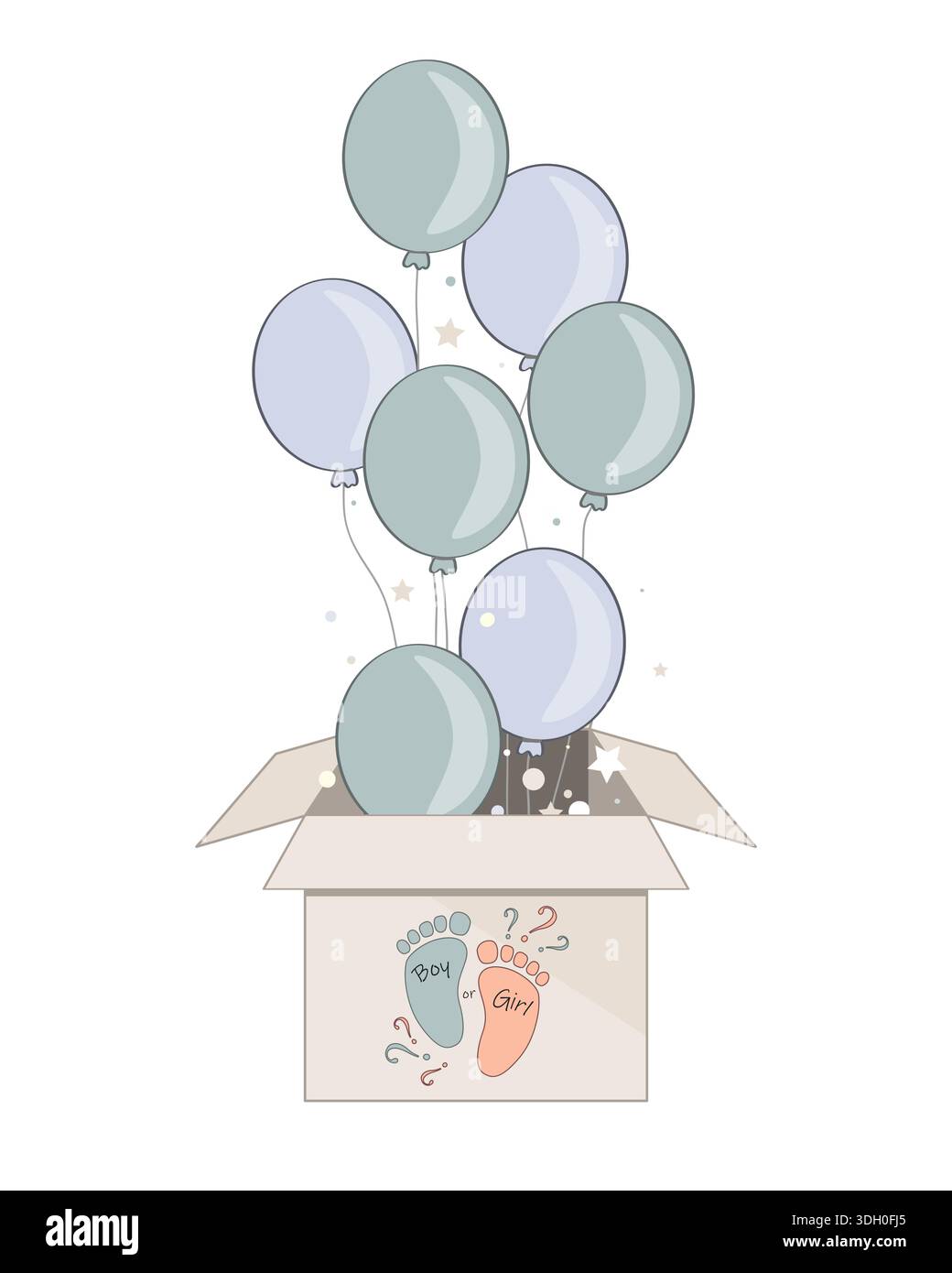 Gender reveal party box with blue balloons. Its a boy. Open surprise ...