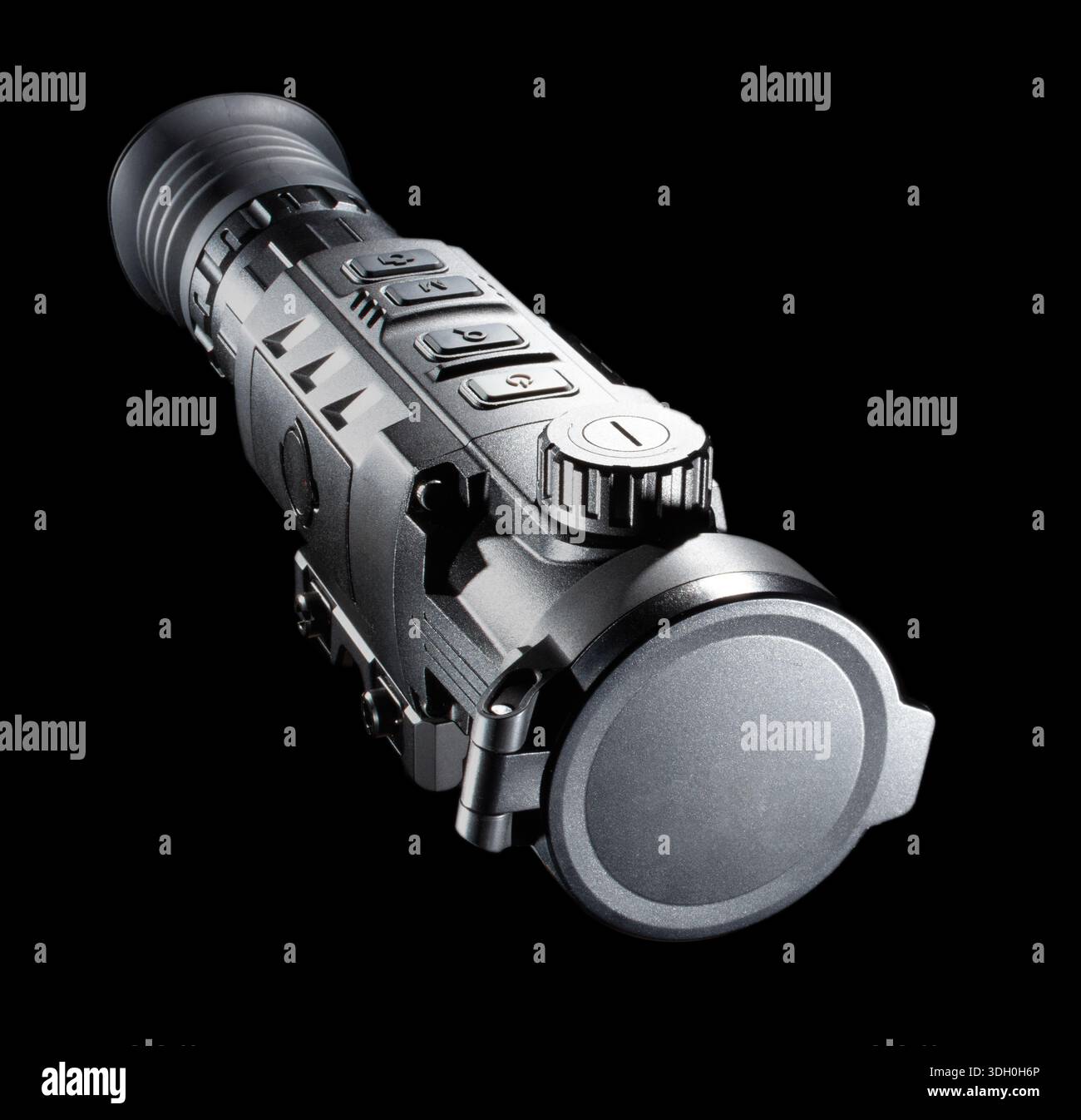 Thermal night vision scope for a rifle with cover closed seen at a ...