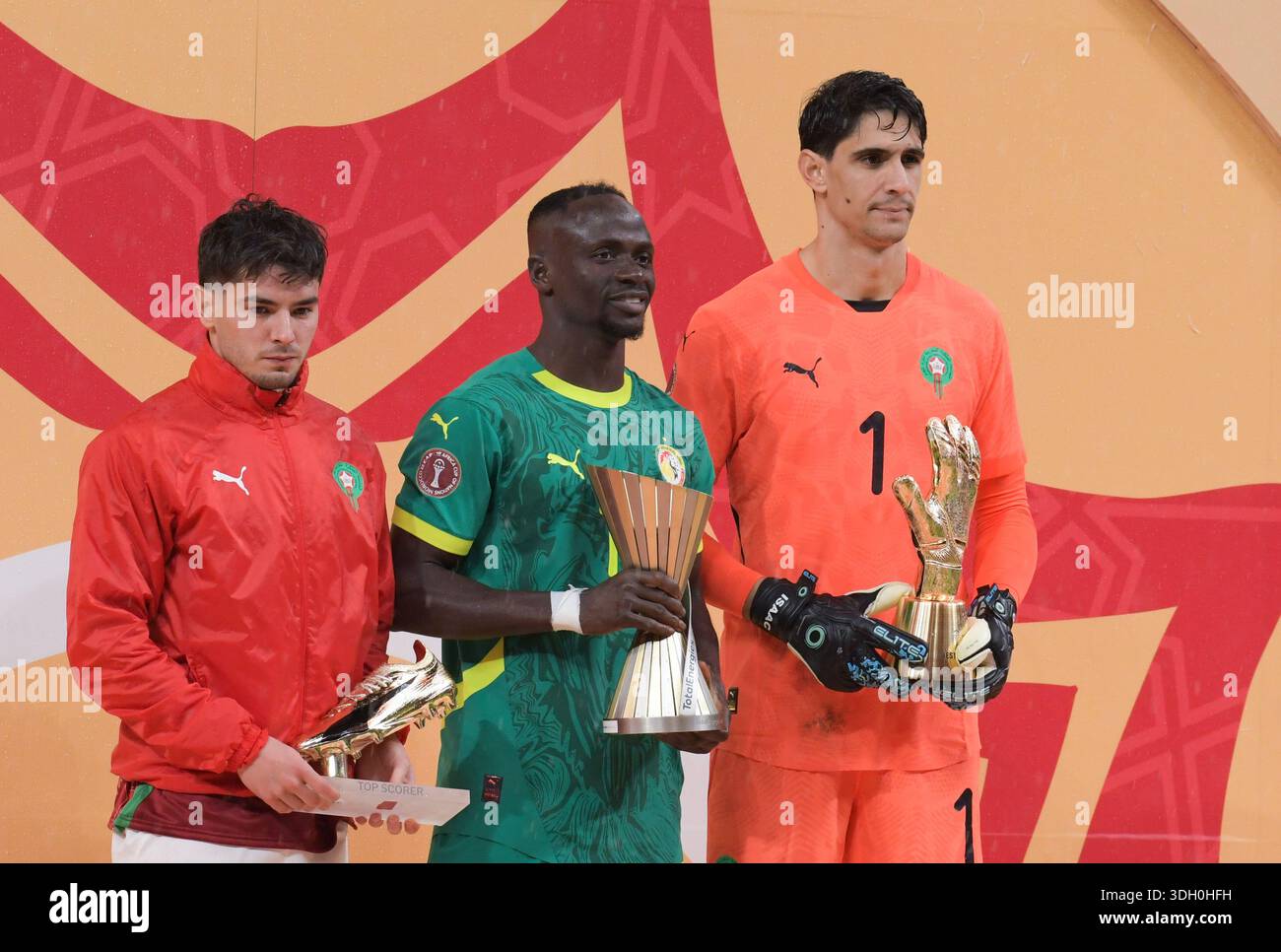 Rabat, Morocco. 18th Jan, 2026. Brahim Diaz (L), Morocco's top scorer ...