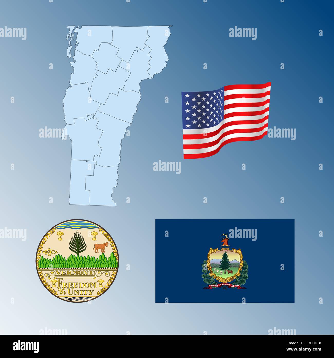 Vermont state counties map flag coat Stock Vector Images - Alamy