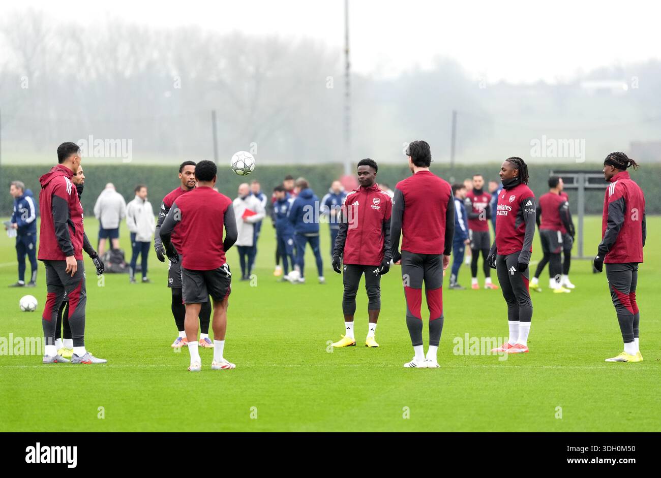 Arsenal's Bukayo Saka (centre) centre and team-mates during a training ...