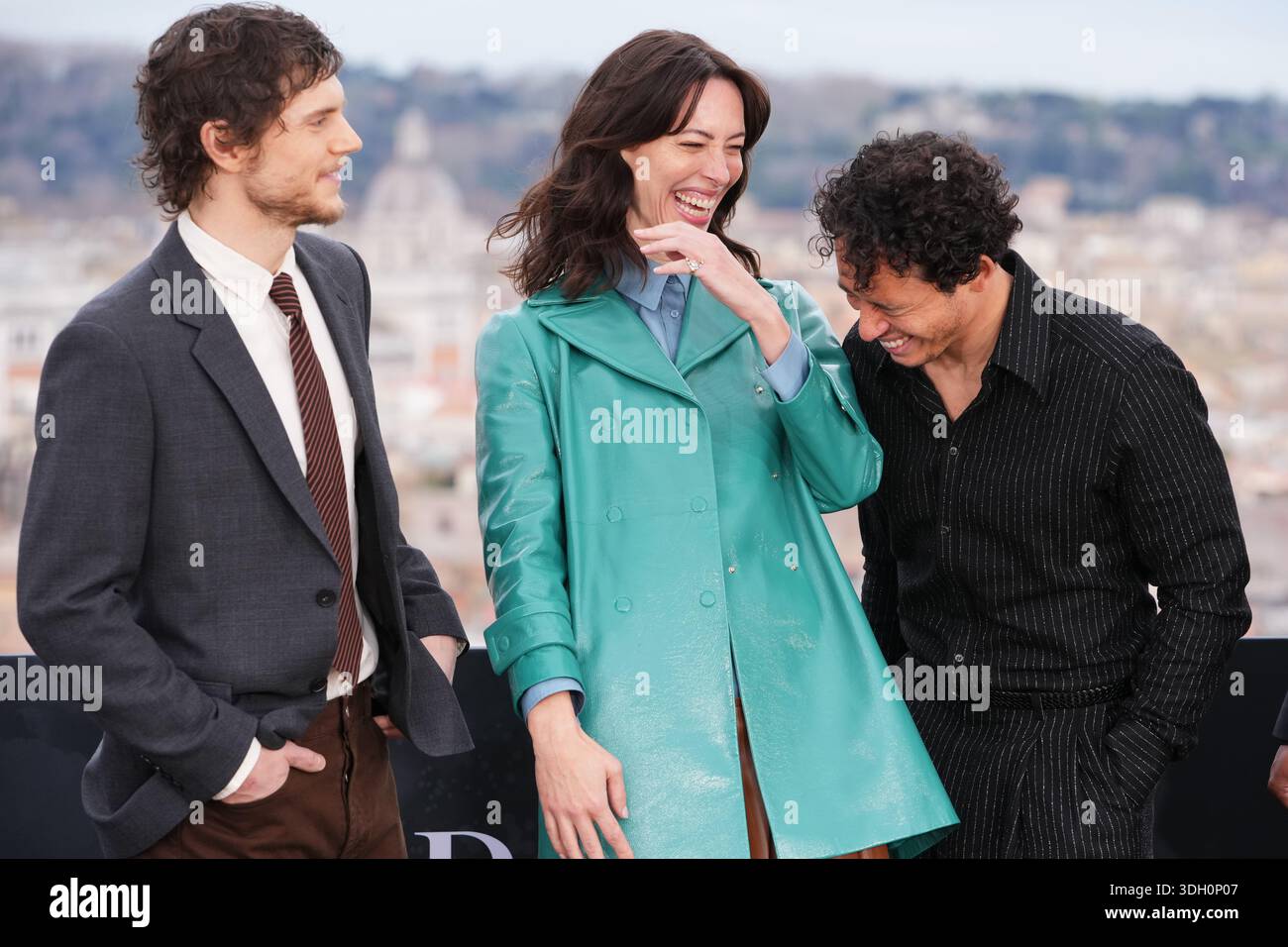 From left, Evan Peters, Rebecca Hall, and Anthony Ramos pose during the ...