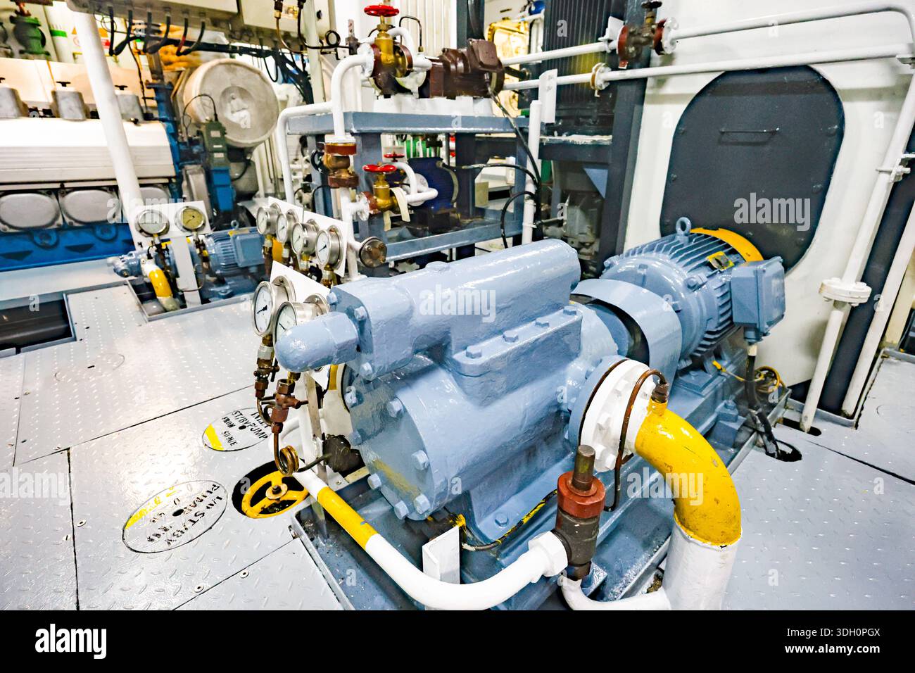 Marine pump unit with electric motor, pressure gauges, valves and ...