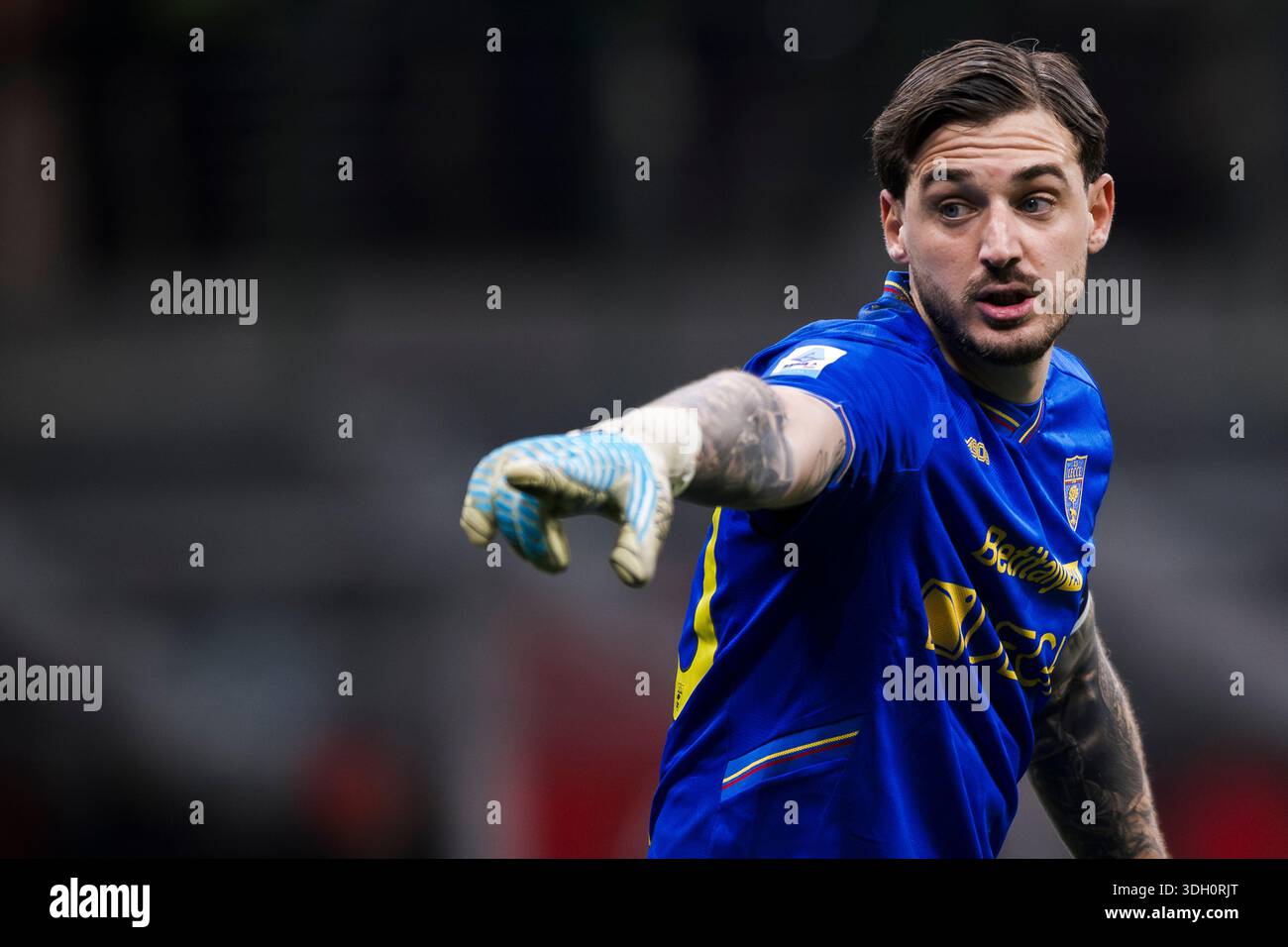 Wladimiro Falcone of US Lecce gestures during the Serie A football ...