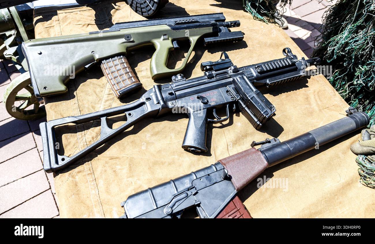 Samara, Russia - May 25, 2024: Various russian firearms, assault rifles ...