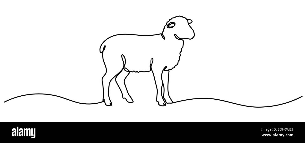 A minimalist design, executed in continuous lines, depicts a lamb or ...