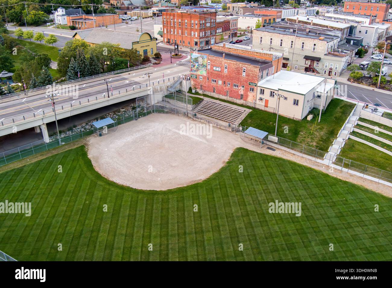 Grand Ledge, MI - September 20, 2025: Baseball field in urban town with ...